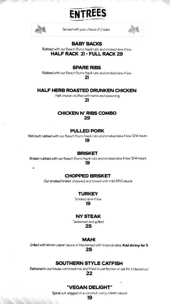 Beach Bums Menu - Maui BBQ Restaurant Located in Napili