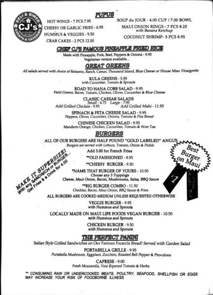 CJ's Deli & Diner - Restaurant in Kaanapali - Menu