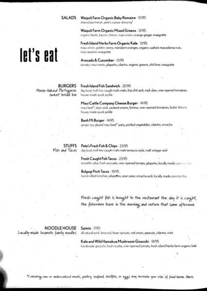 Monkeypod Kitchen Kaanapali Menu - Maui Hawaii