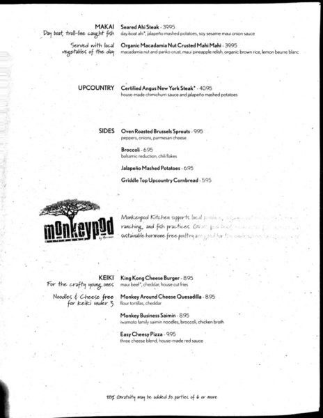 Monkeypod Kitchen Kaanapali Menu - Maui Hawaii